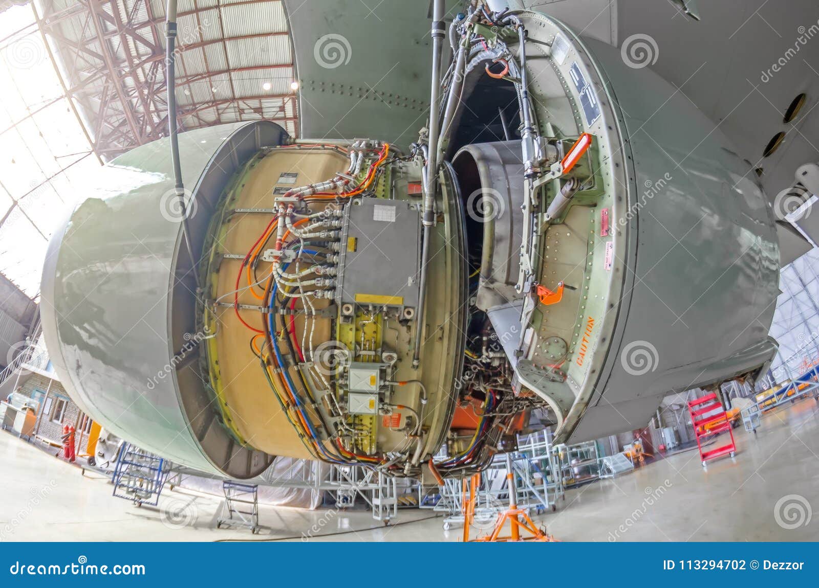 Repairs the Maintenance of a Large Engine- the Bonnet Flap is Open ...