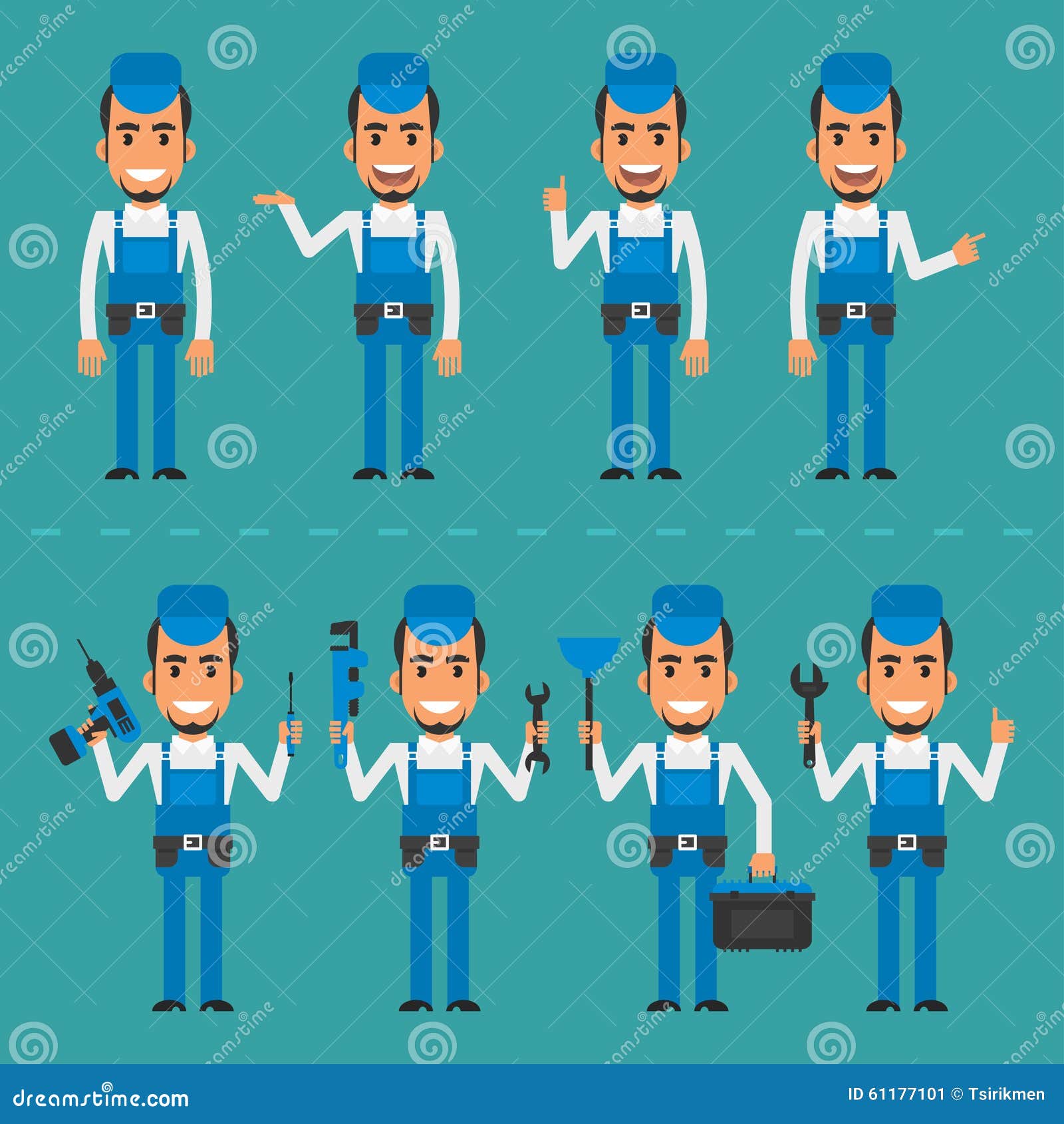 Reparador em várias poses ilustração do vetor. Ilustração de arte ...