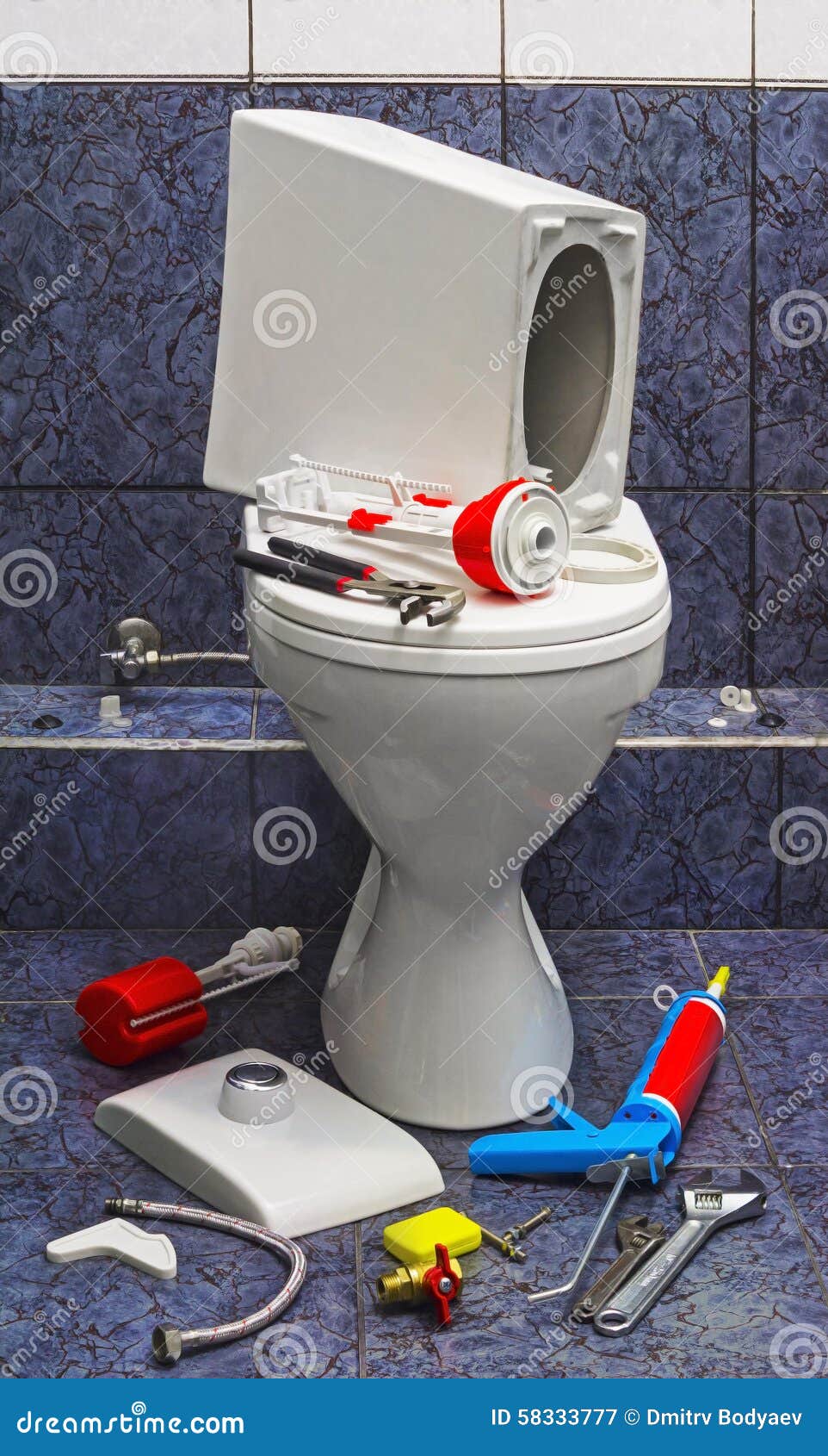 Reparieren Sie Defekte Toilette Stockbild - Bild von gehäuse, sitz ...