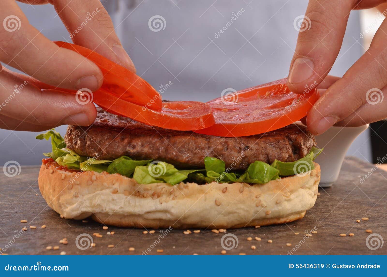 Reparing and Making Hamburger. Stock Image - Image of bread, cook: 56436319