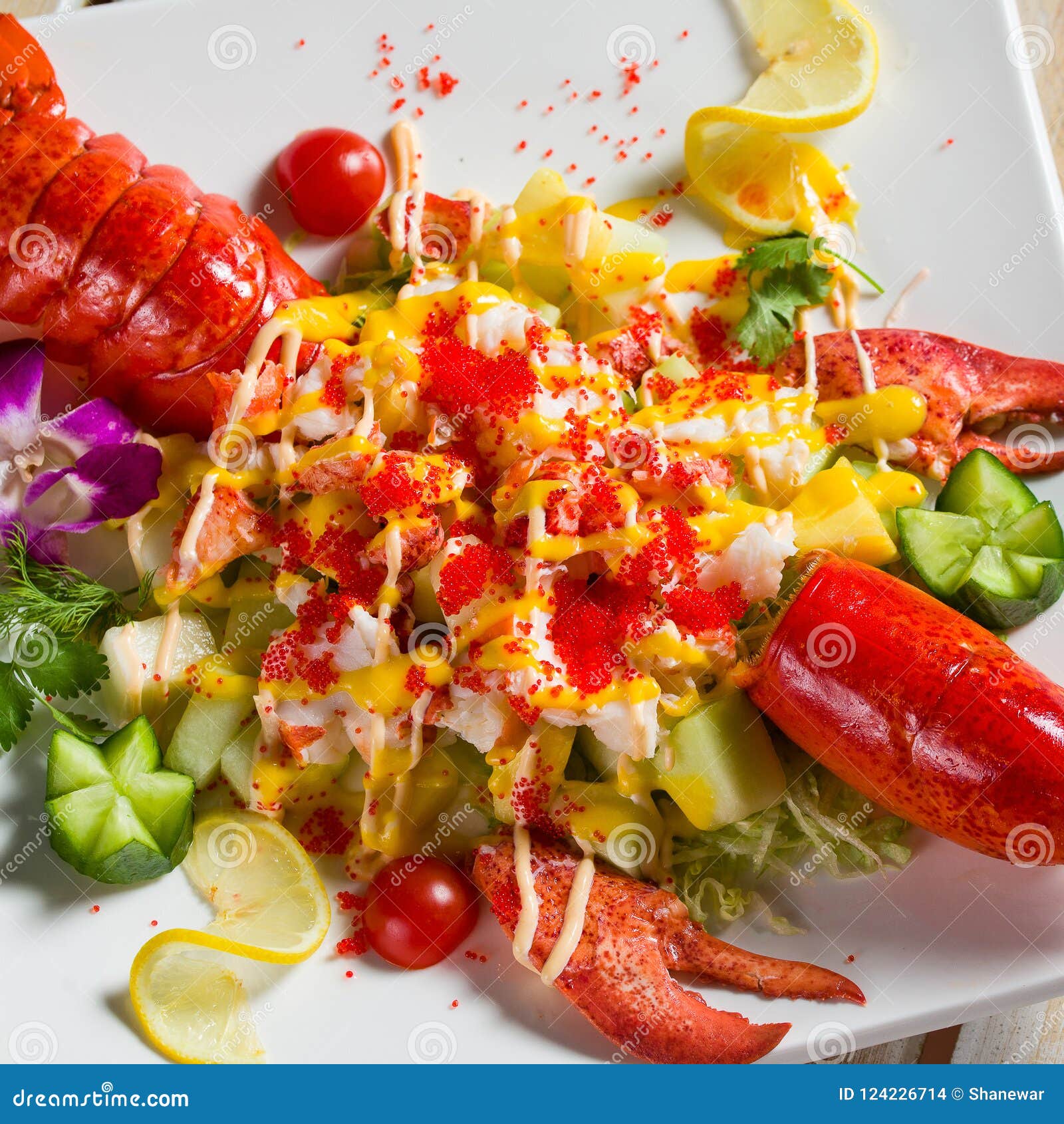 Repas Rouge De Homard D'un Plat Blanc Photo stock - Image du arrière ...