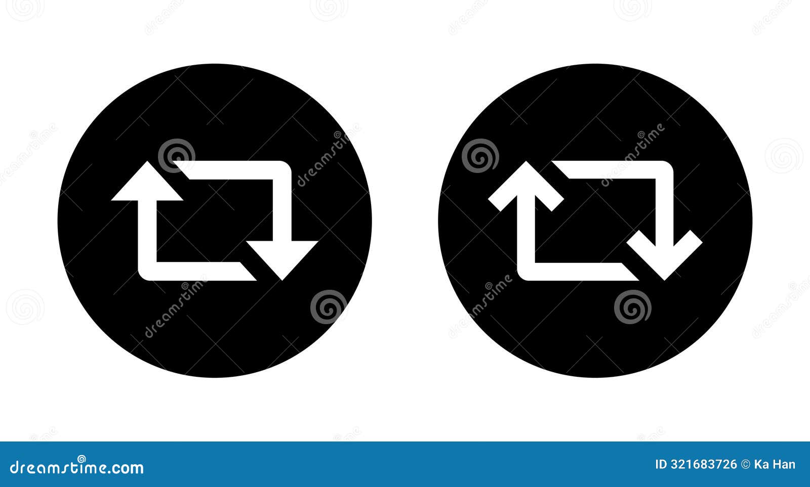 Repeat Arrow Icon on Black Circle. Retweet Button Concept Stock Vector ...