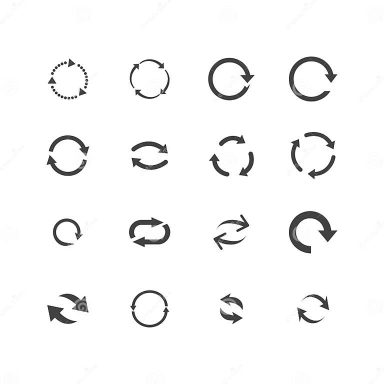 Repeat Arrow Icons Set. Set of 16 Refresh Filled Icons Such As Reload, Update, Reload, Replay ...