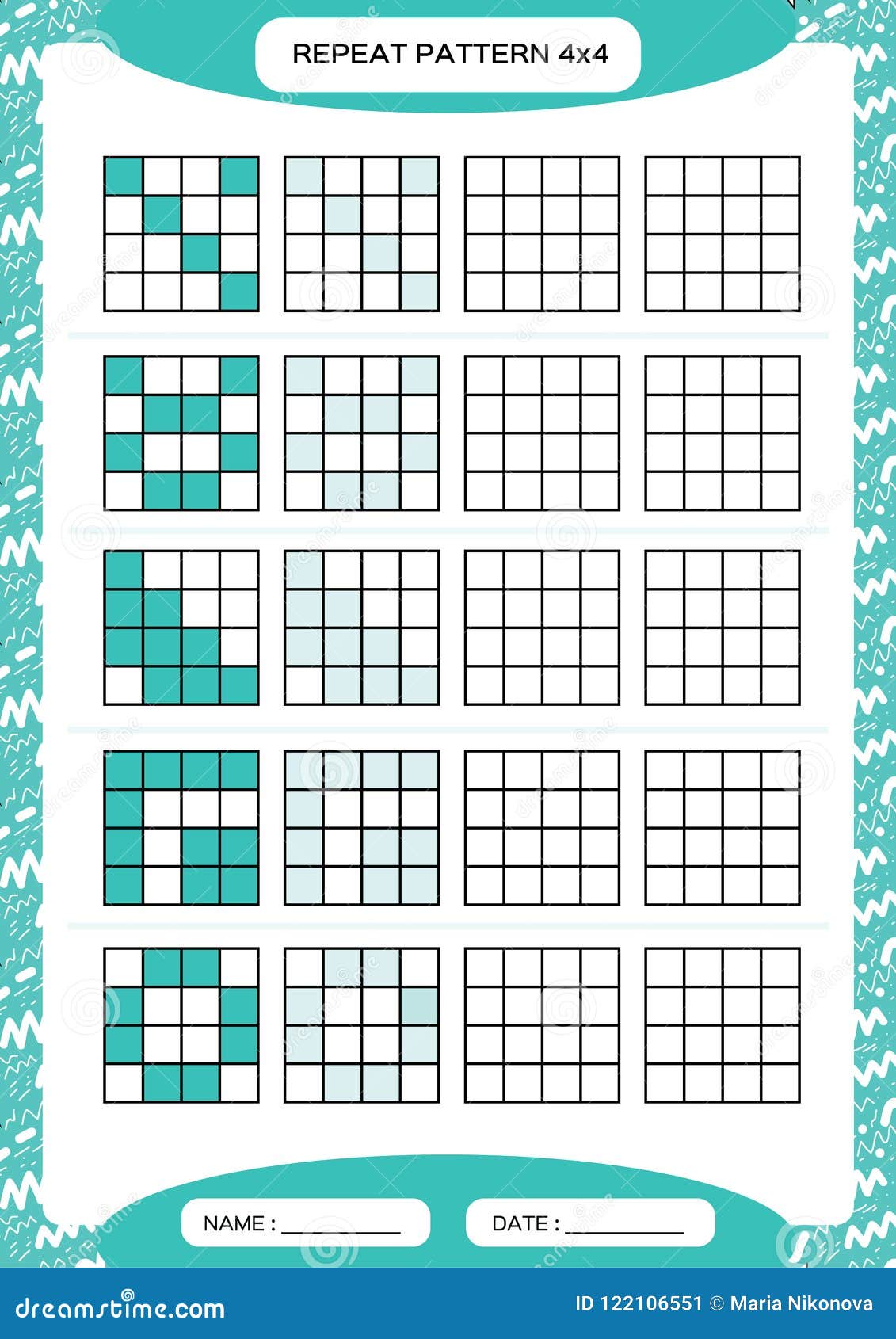 Repeat Blue Pattern. Cube Grid with Squares. Special for Preschool Kids ...