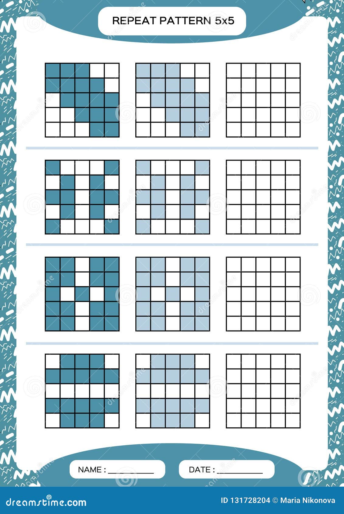 Repeat Blue Pattern. Cube Grid with Squares. Special for Preschool Kids ...