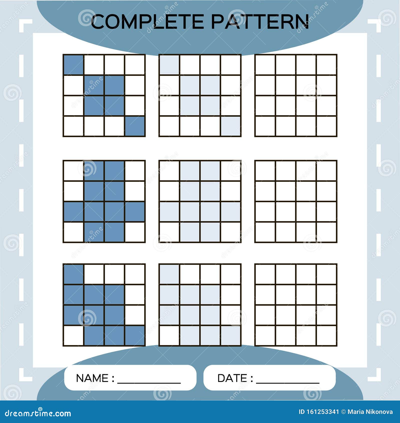 Repeat Blue Pattern. Cube Grid with Squares. Special for Preschool Kids ...