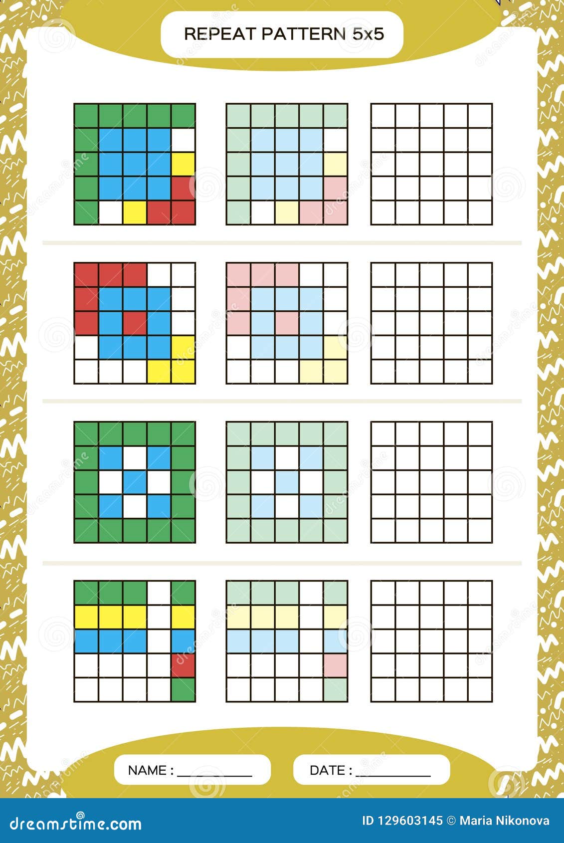 Repeat Colorful Pattern. Cube Grid with Squares. Special for Preschool ...