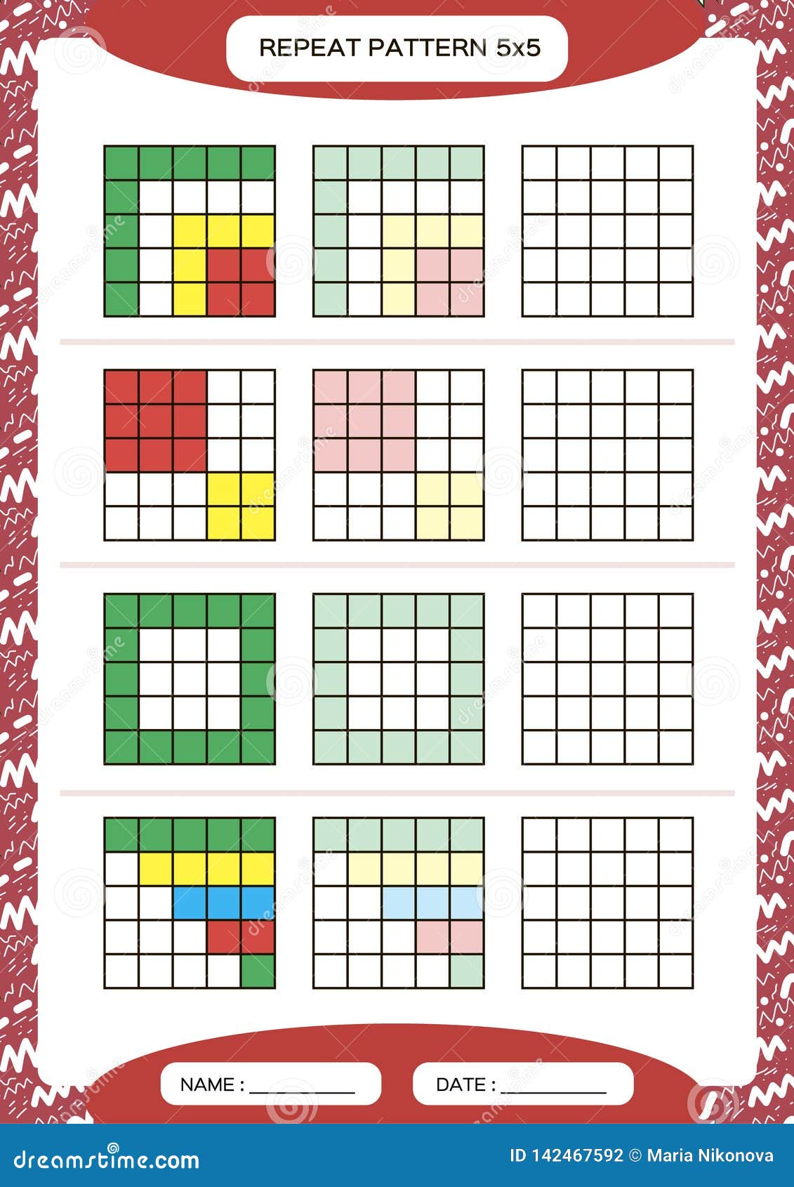 Repeat Colorful Pattern. Cube Grid with Squares. Special for Preschool ...