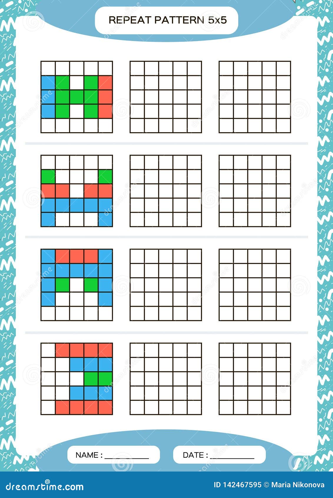 Repeat Colorful Pattern. Cube Grid with Squares. Special for Preschool ...