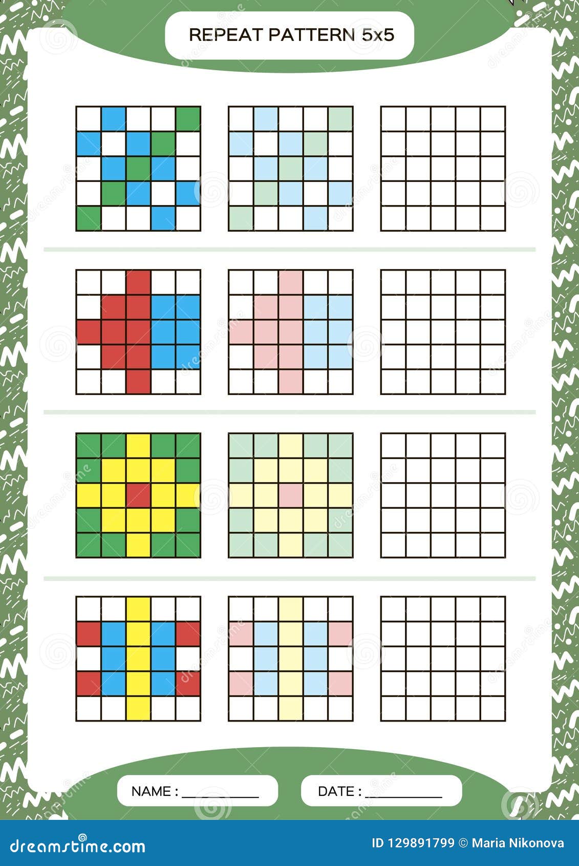 Repeat Colorful Pattern. Cube Grid with Squares. Special for Preschool ...