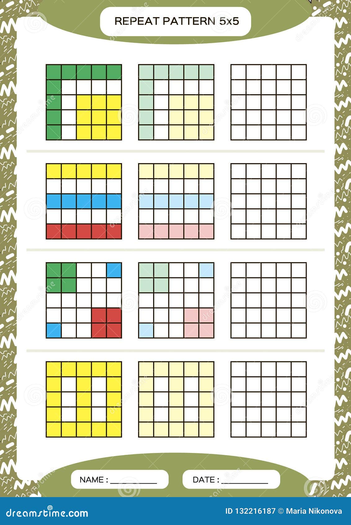 Repeat Colorful Pattern. Cube Grid with Squares. Special for Preschool ...