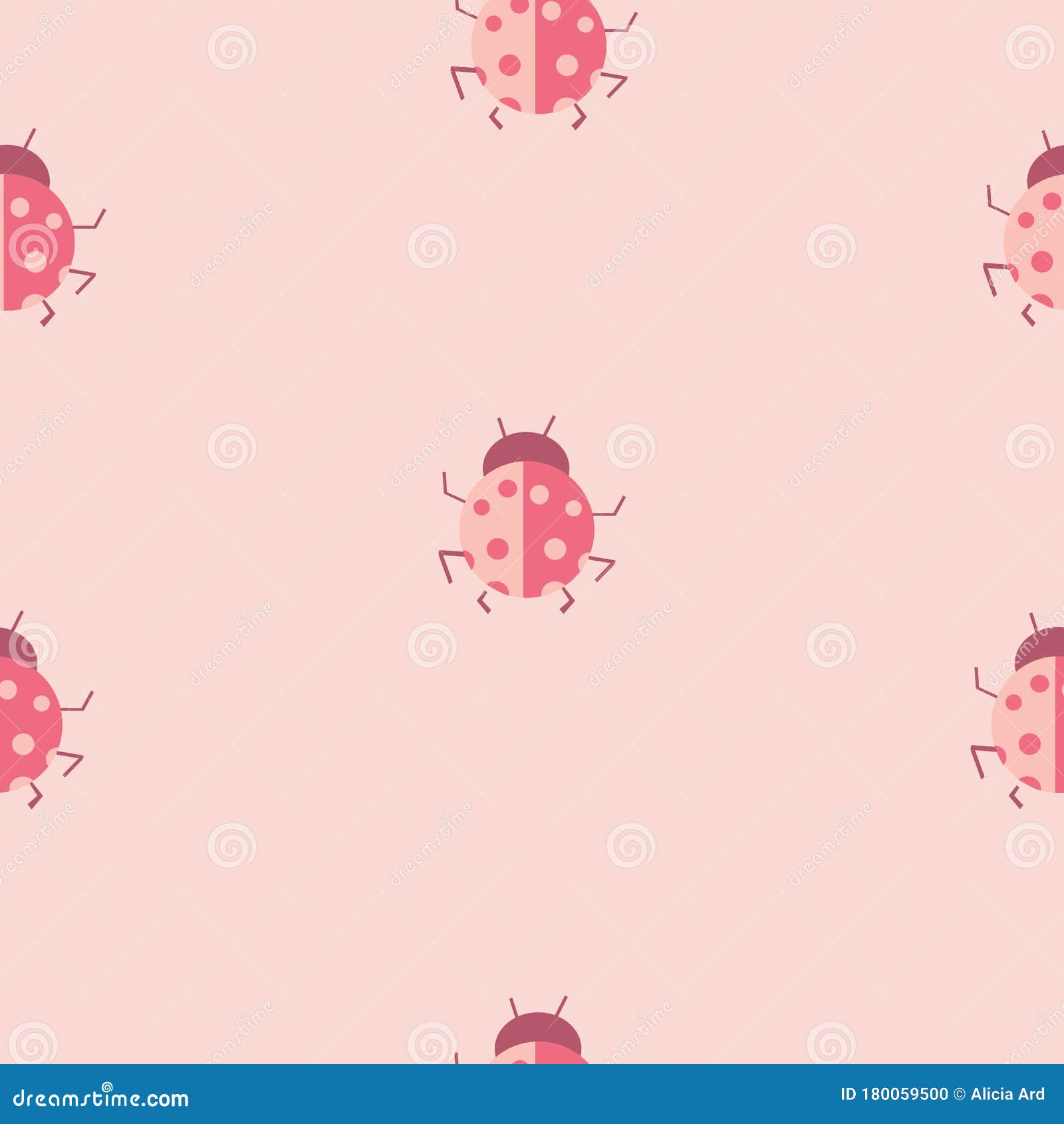 Repeat Daisy Flower and Ladybug Pattern with Pink Background. Seamless ...