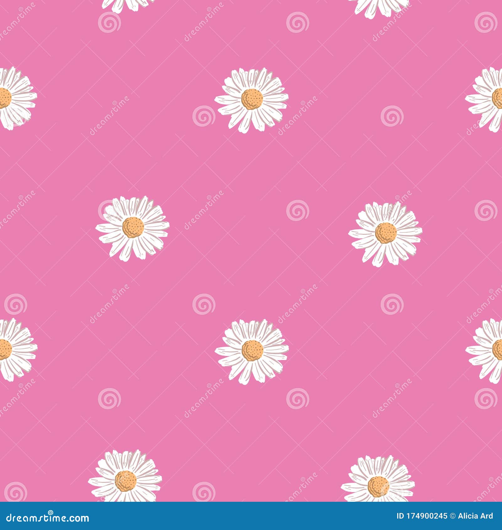Repeat Daisy Flower Pattern with Pink Background. Seamless Floral ...