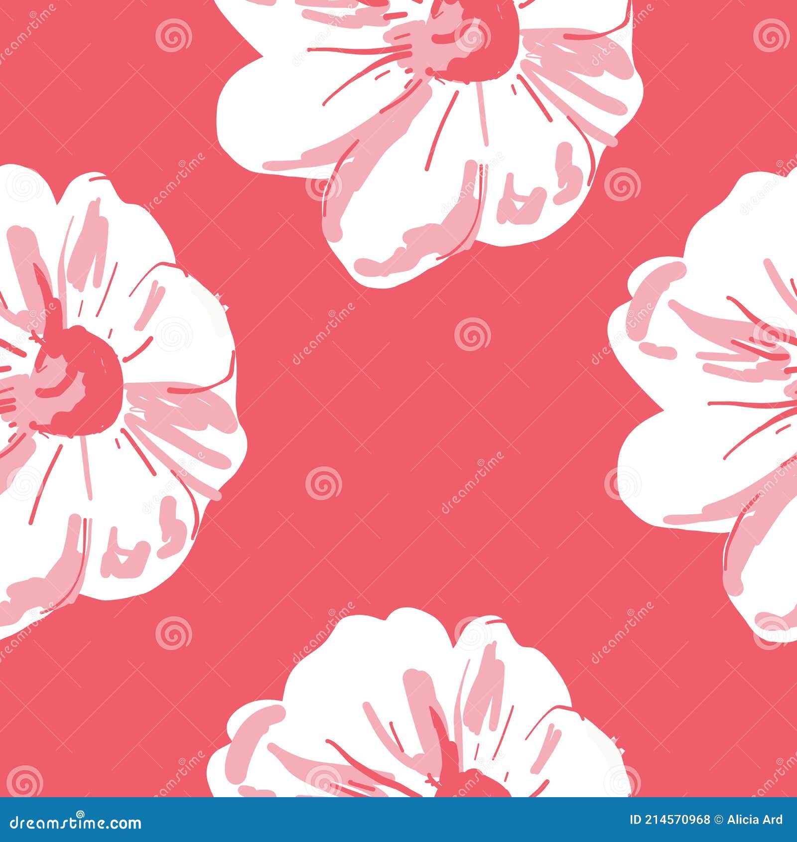 Repeat Daisy Flower Pattern with Red Background. Seamless Floral ...