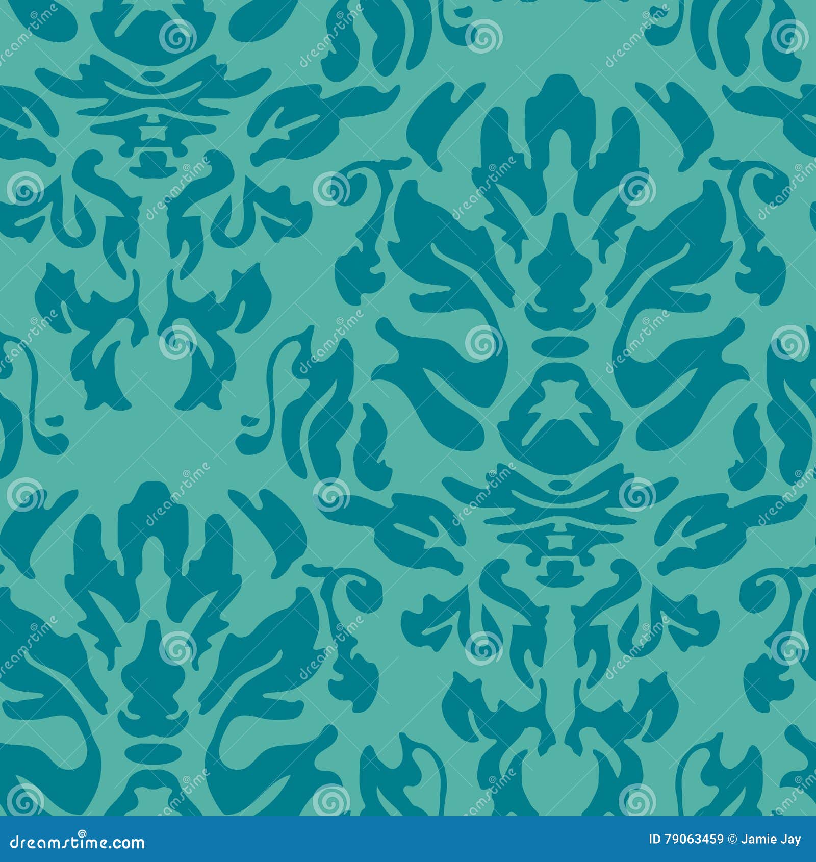 Repeat Damask Pattern in Teal Blue Stock Vector - Illustration of ...