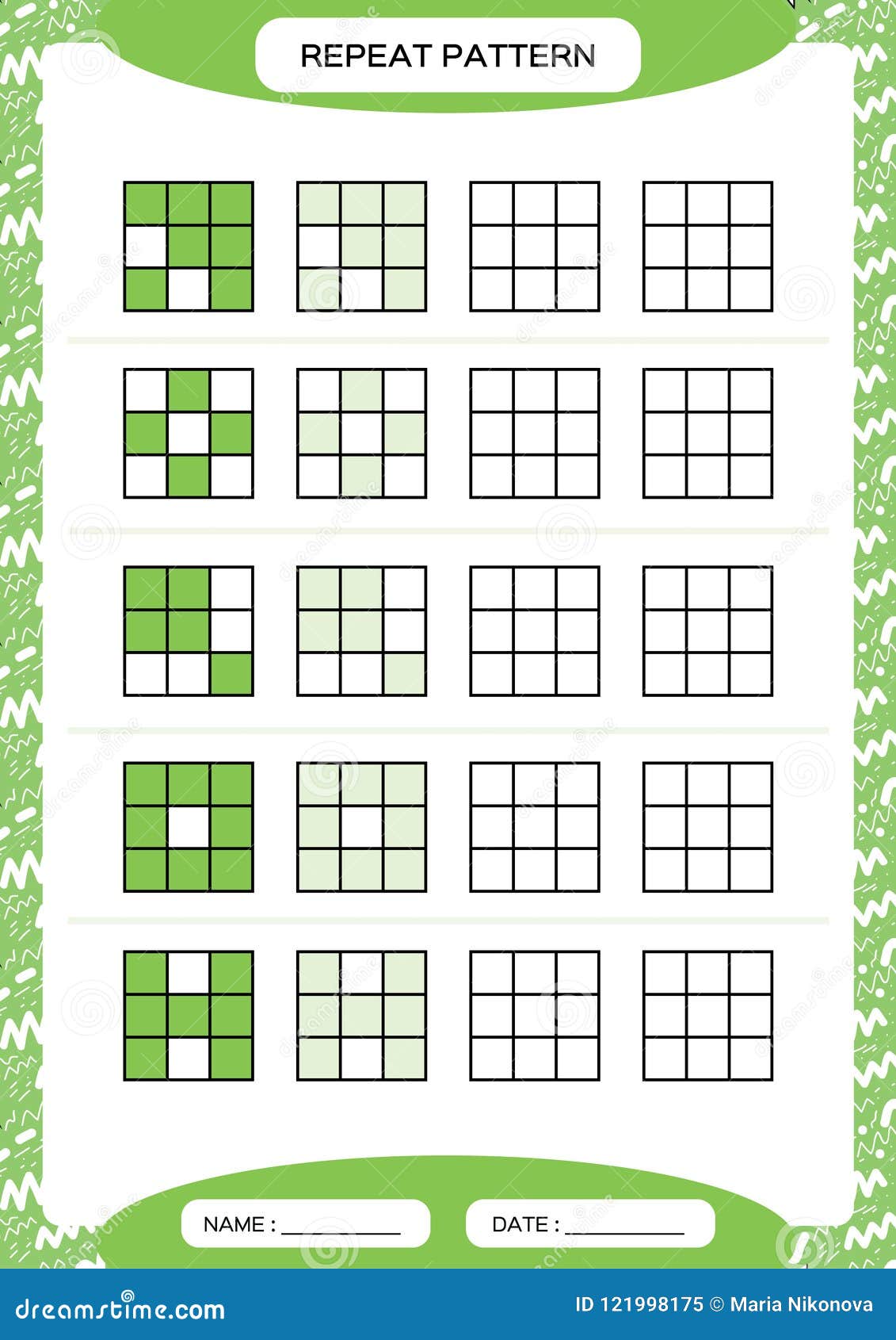 Repeat Green Pattern. Cube Grid with Squares. Special for Preschool ...