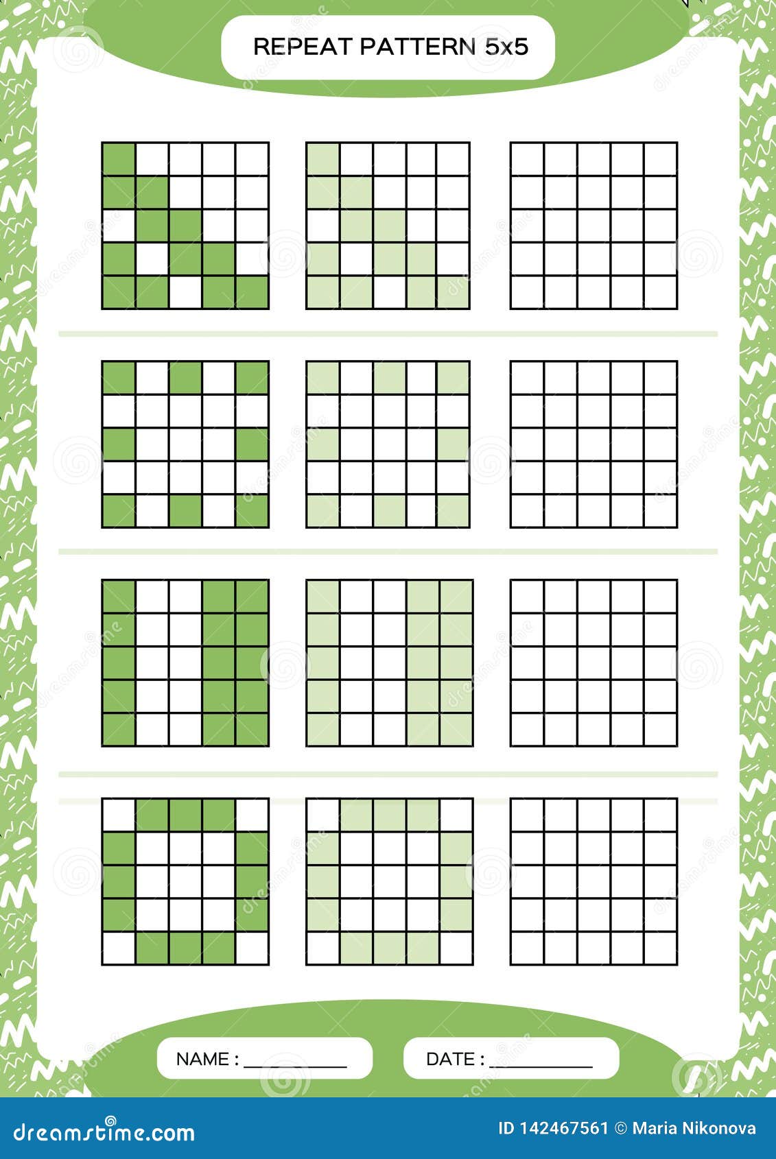 Repeat Green Pattern. Cube Grid with Squares. Special for Preschool ...