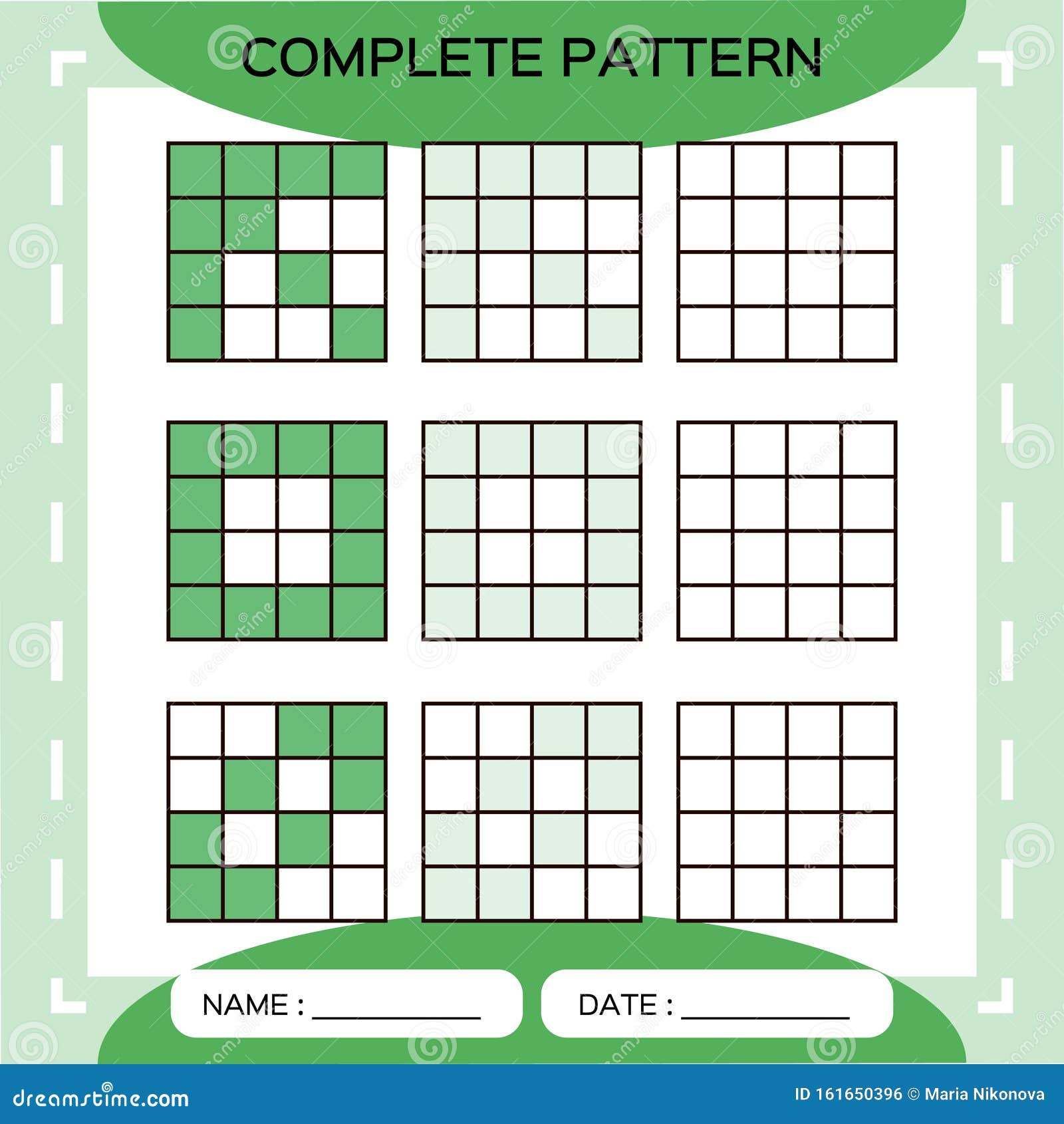 Repeat Green Pattern. Cube Grid with Squares. Special for Preschool ...