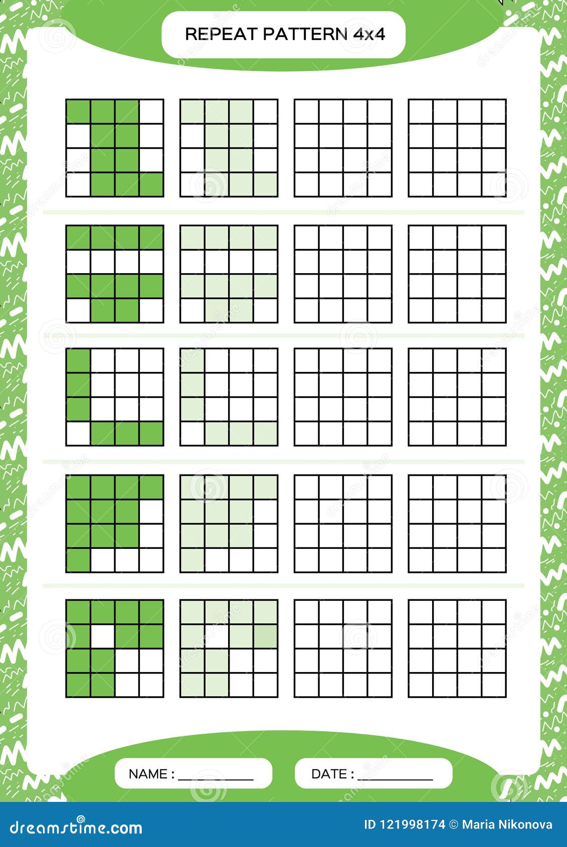 Repeat Green Pattern. Cube Grid with Squares. Special for Preschool ...