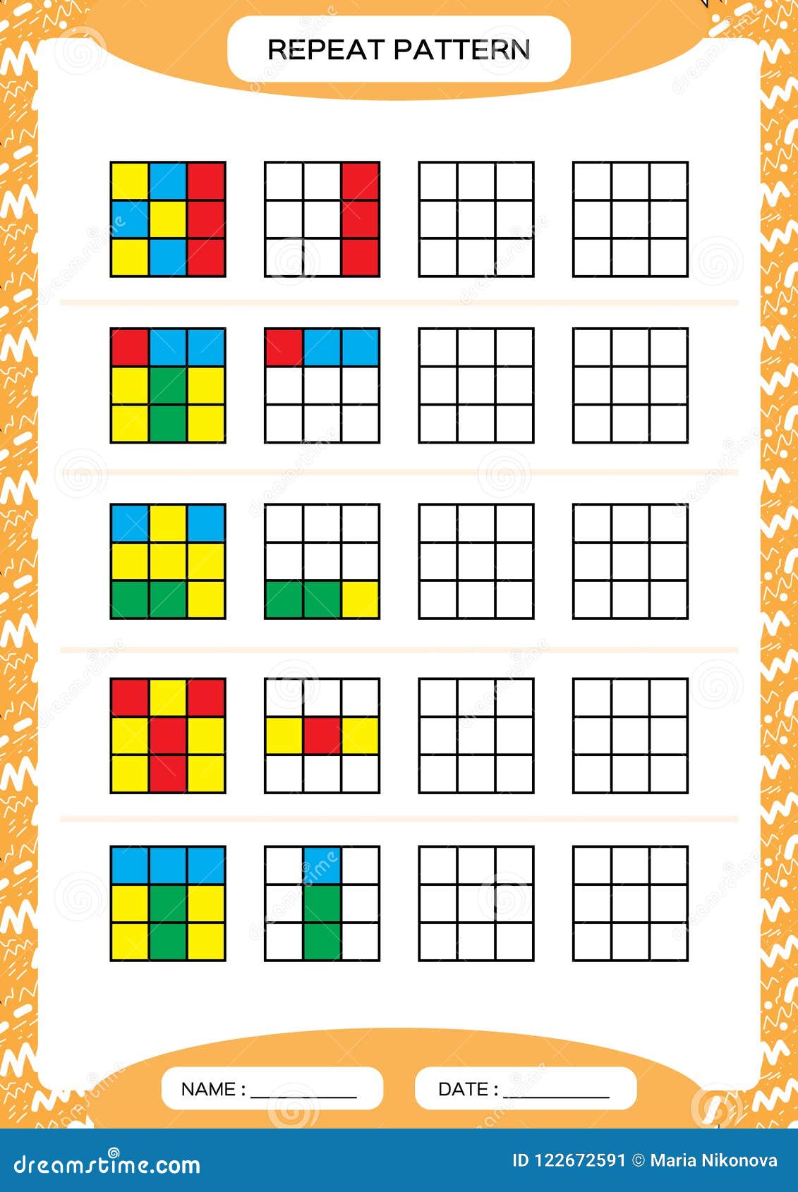 Repeat Pattern. Cube Grid with Colorfull Squares. Special for Preschool ...