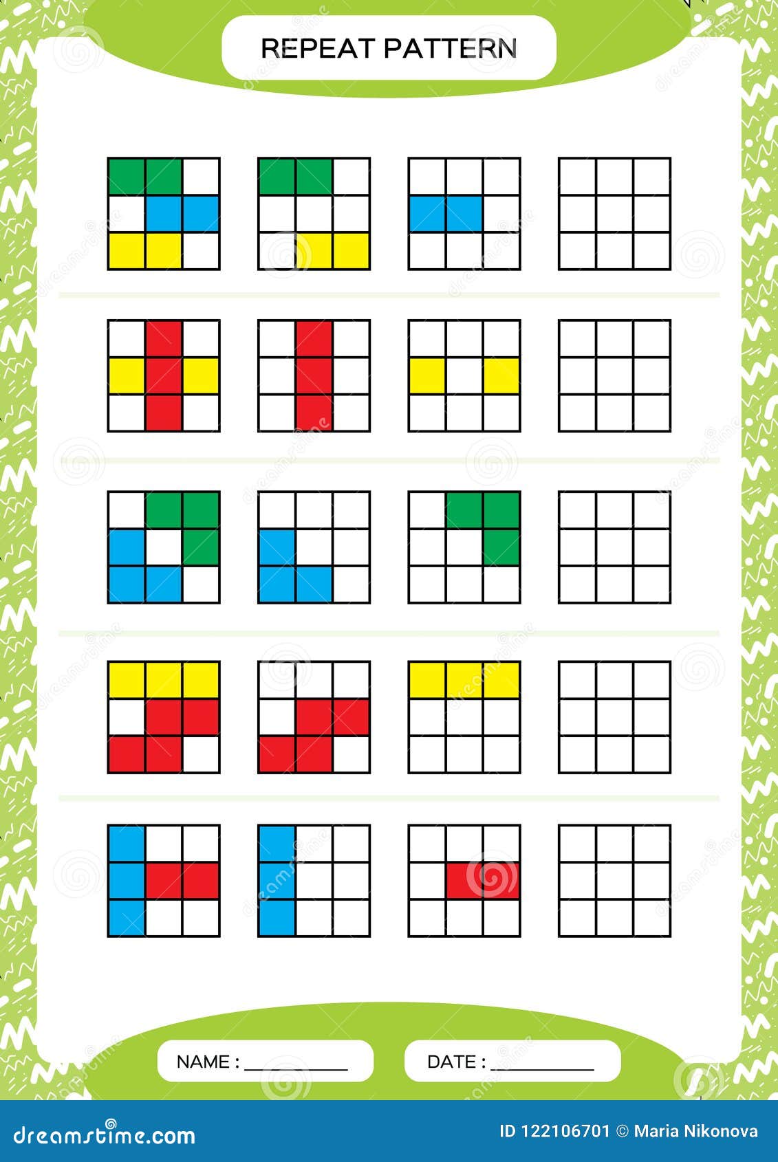 Repeat Pattern. Cube Grid with Colorfull Squares. Special for Preschool ...