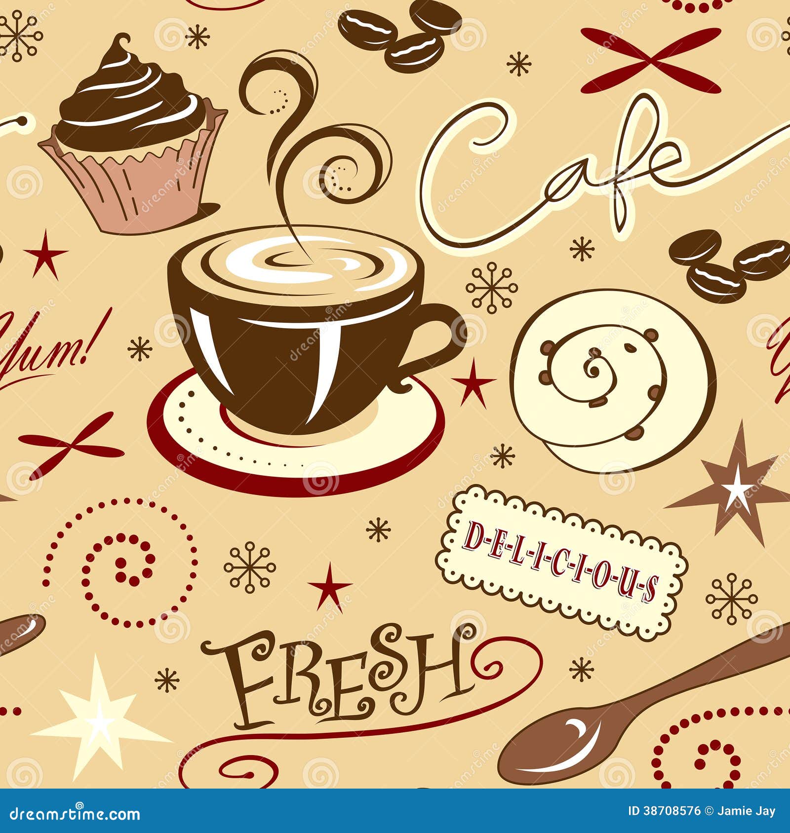 Repeat Pattern Hot Fresh Coffee Shop and Sweets Stock Illustration ...