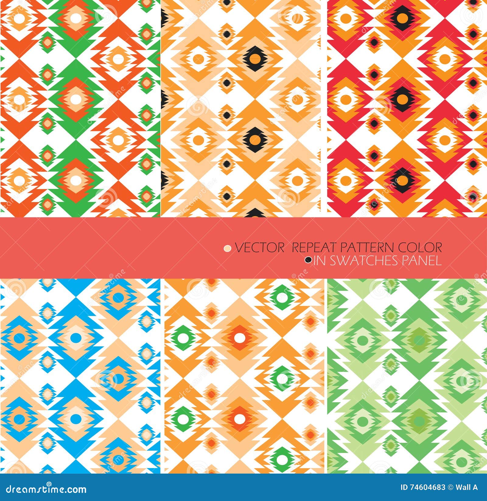 Repeat Pattern Modern Graphic Vector Set 6 Color Aztec Background Stock ...