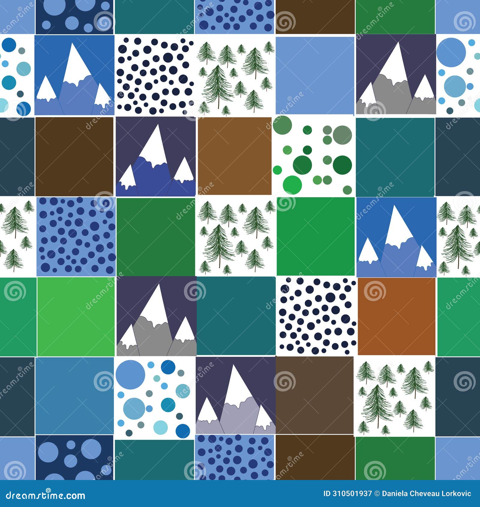 Repeat Pattern with Patchwork Blanket and Mountains Vector Artwork ...