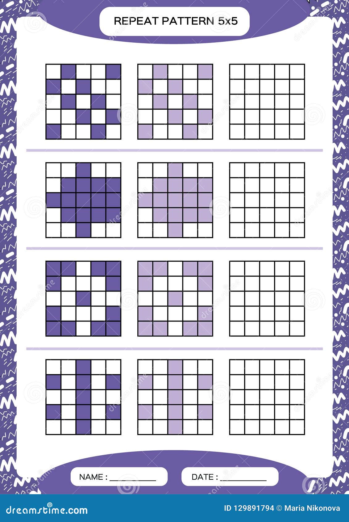 Repeat Purple Pattern. Cube Grid with Squares. Special for Preschool ...