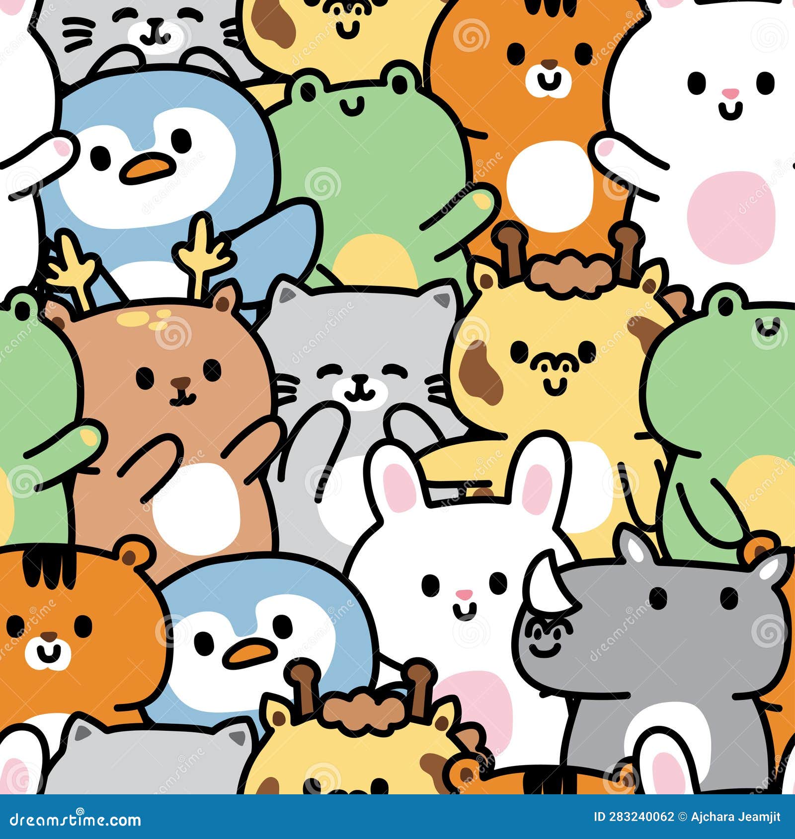 Repeat.Seamless Pattern of Cute Animals Cartoon in Various Poses ...