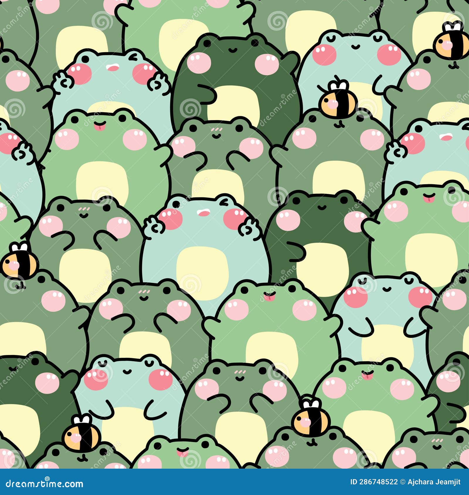 Repeat.Seamless Pattern of Cute Chubby Frog in Various Poses Background ...