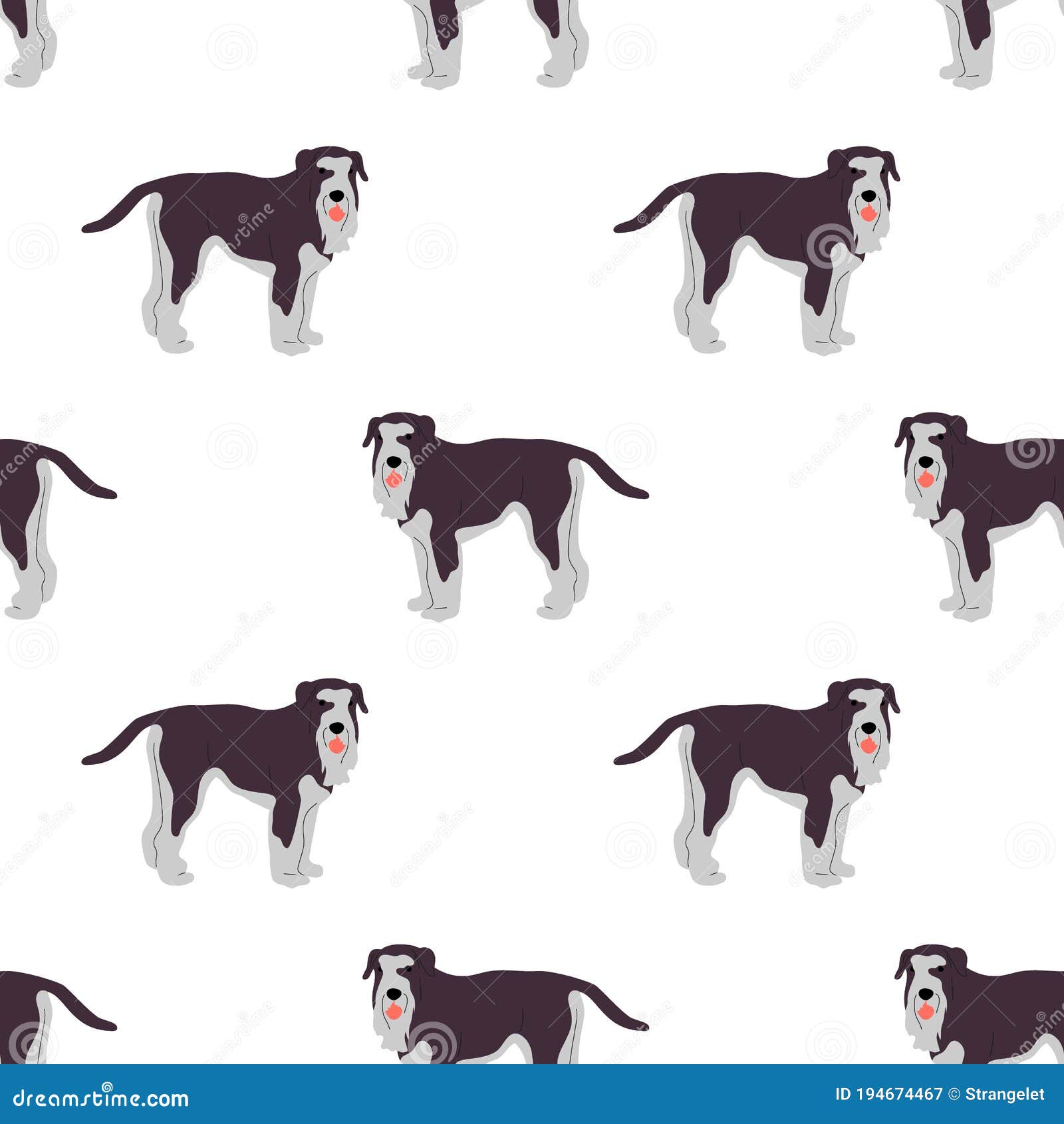 Repeat Seamless Pattern with Flat Style Cute Terrier Dogs on White ...
