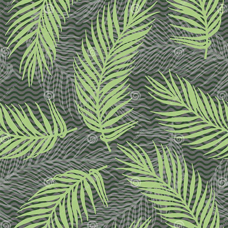Repeat Tropical Palm Leaves Vector Pattern. Botanical Elements Over ...