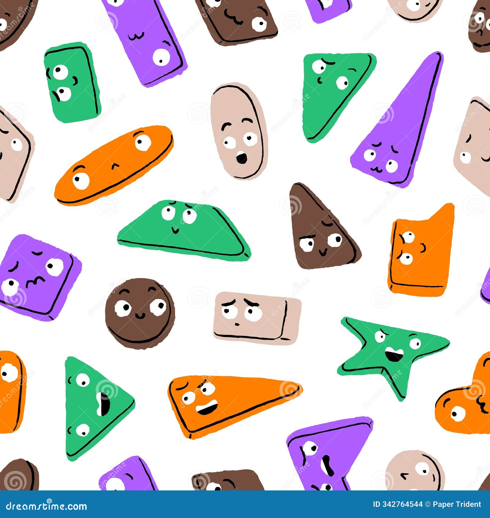 Repeatable Pattern of Different Geometric Shapes with Happy, Sad, Angry ...
