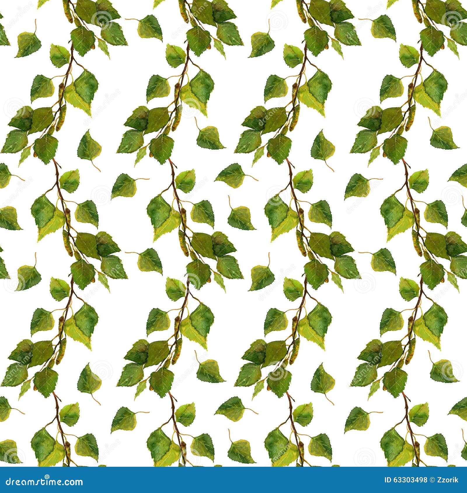 Repeated Backdrop with Birch Branches and Fresh Green Leaves Stock ...