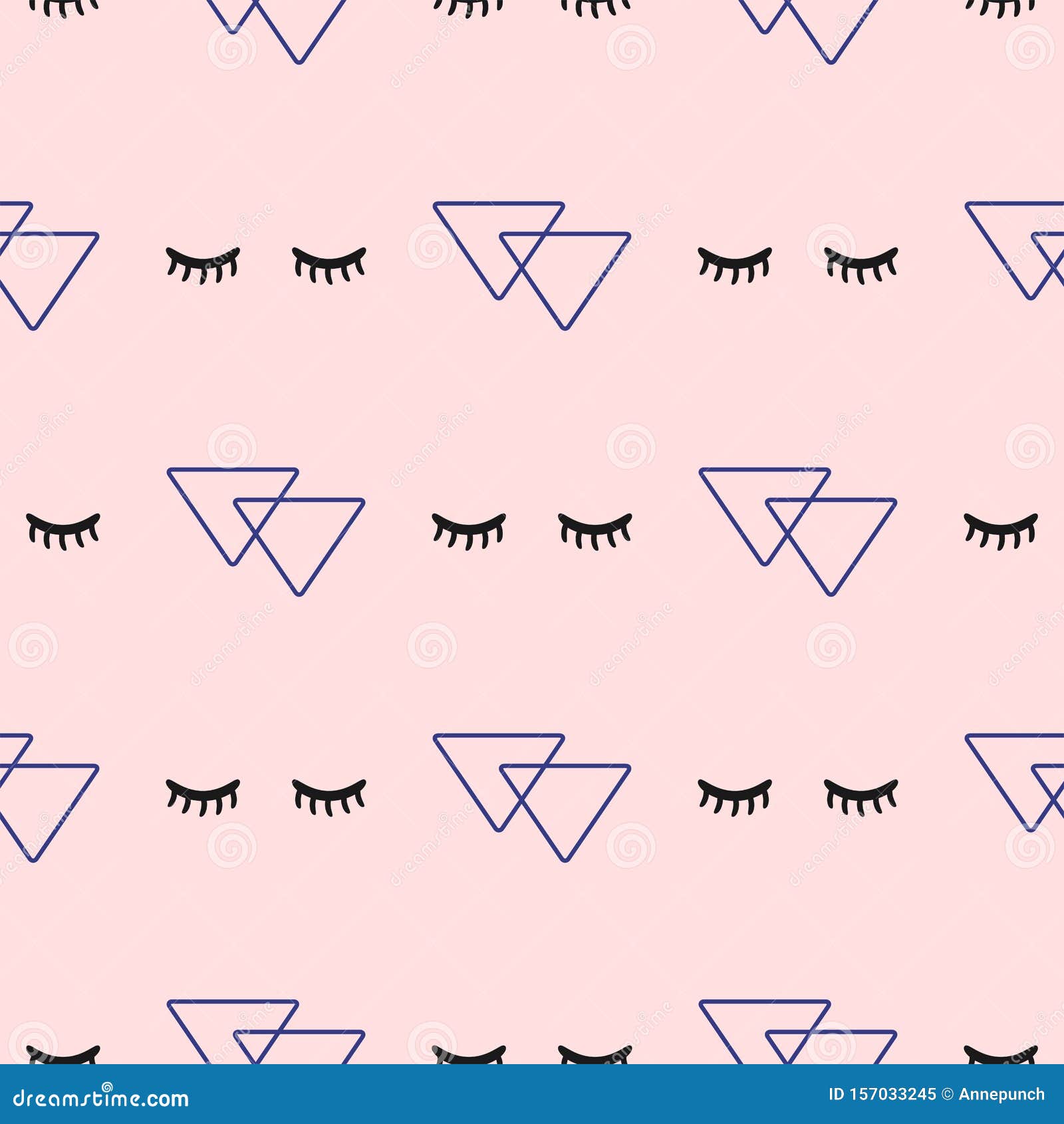Repeated Closed Eyes with Eyelashes and Triangles. Cute Seamless ...