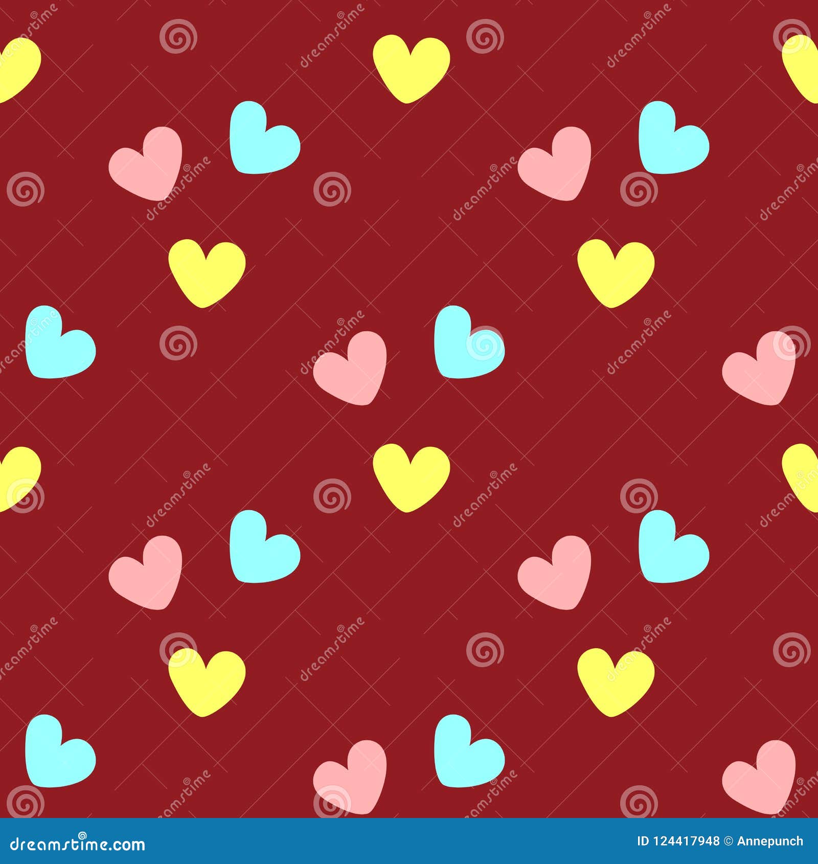 Repeated Coloured Hearts. Cute Seamless Pattern. Simple Romantic Print ...