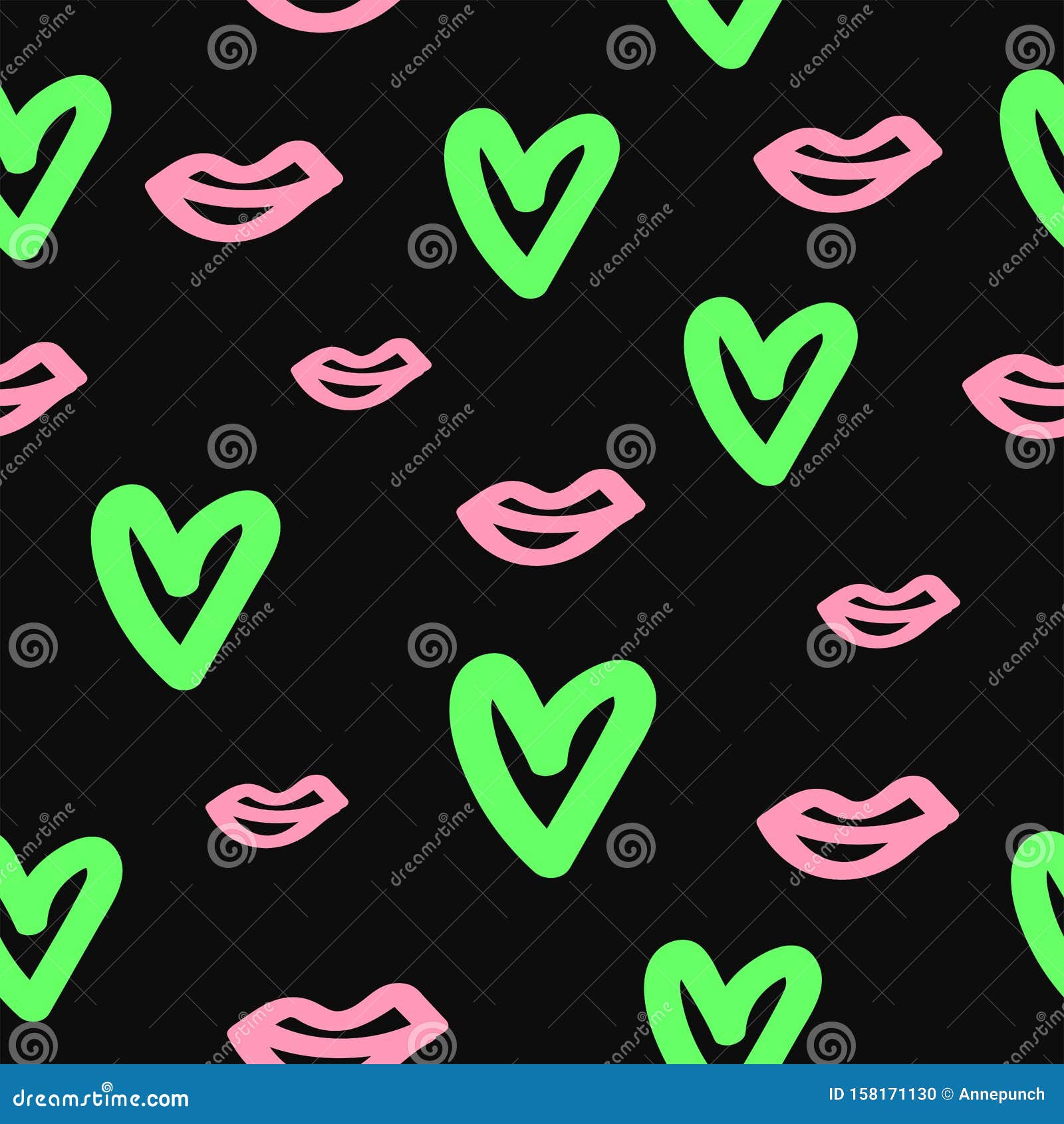 Repeated Heart and Lips Drawn by Hand. Doodle Seamless Pattern Stock ...
