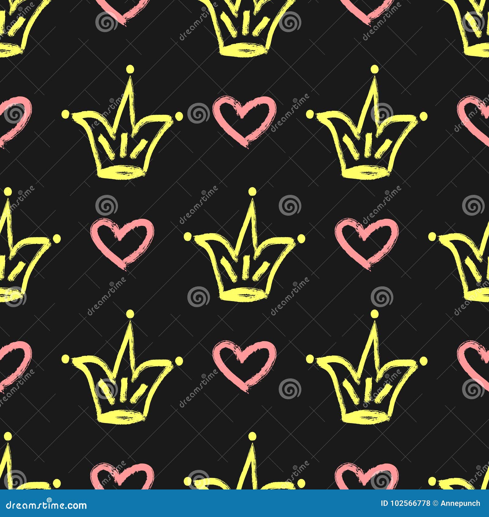 Repeated Outlines of Crowns and Hearts Painted with Rough Brush. Stock ... Repeated Outlines of Crowns and Hearts Painted with Rough Brush. Stock ...