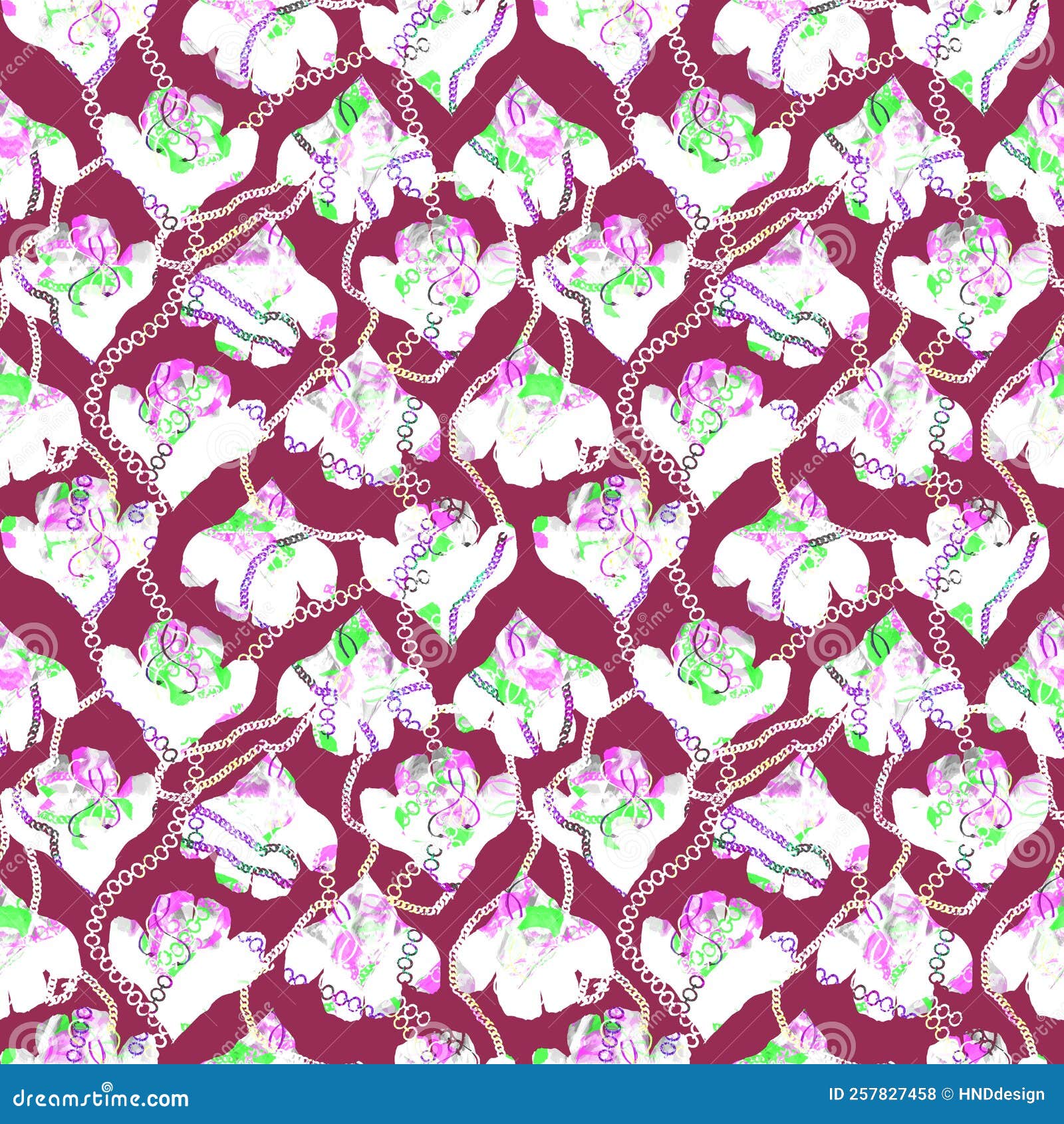 Repeated Pattern with Watercolor Flower and Chain , Design Suitable for ...