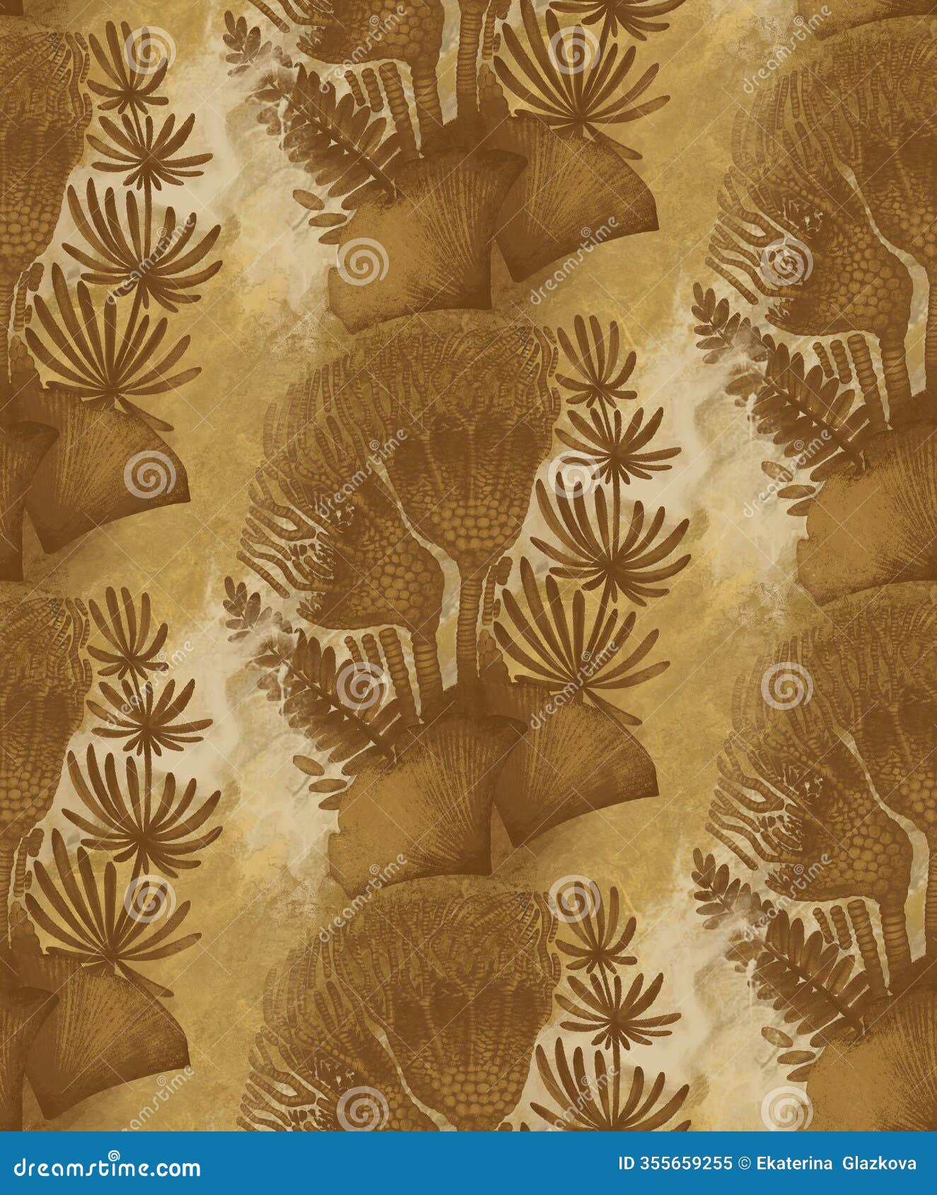 Seamless Pattern of Prehistoric Plants As a Fossils in a Stone. Stock ...