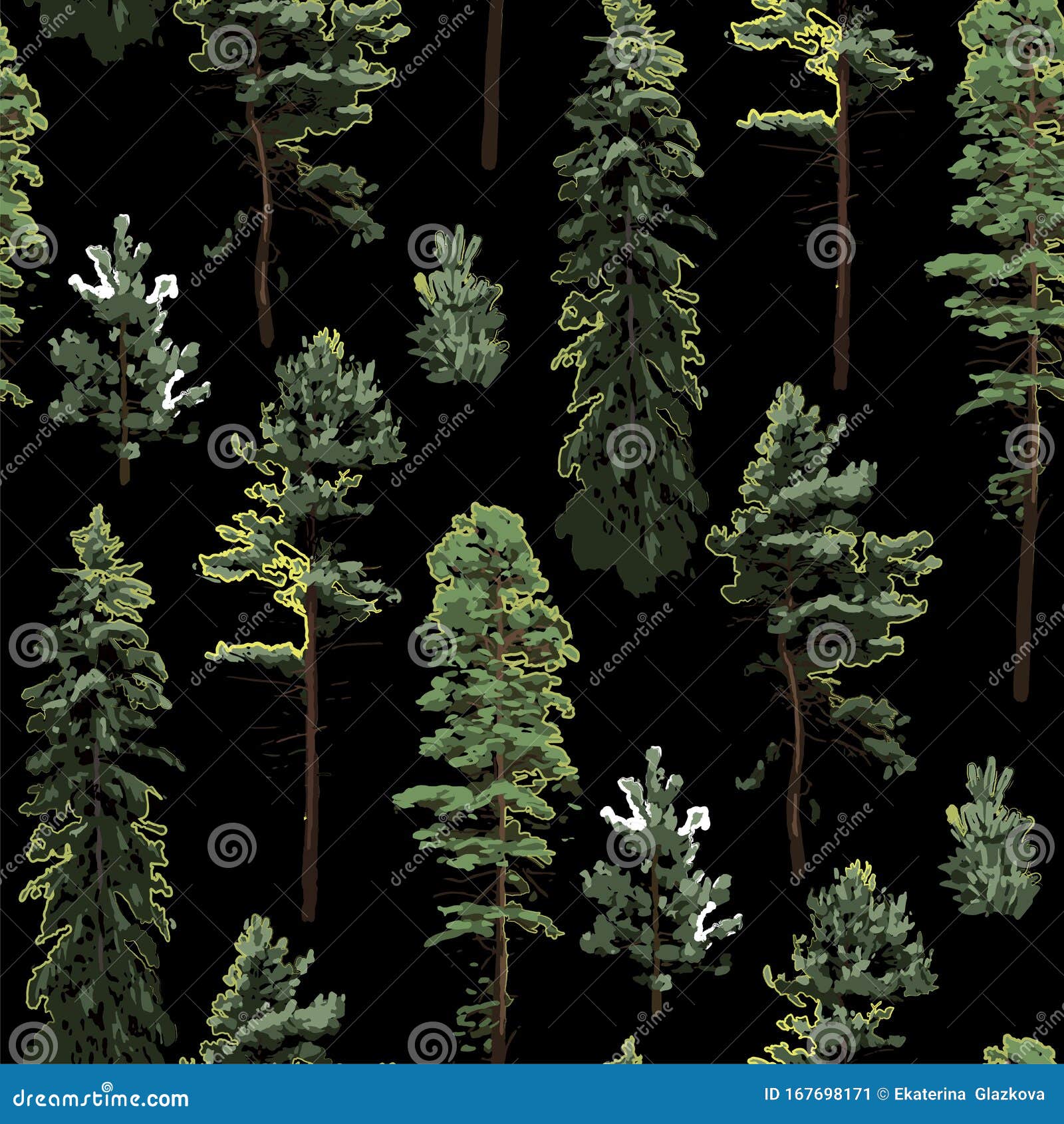Repeated Seamless Pattern of Various Coniferous Trees. Stock Vector ...