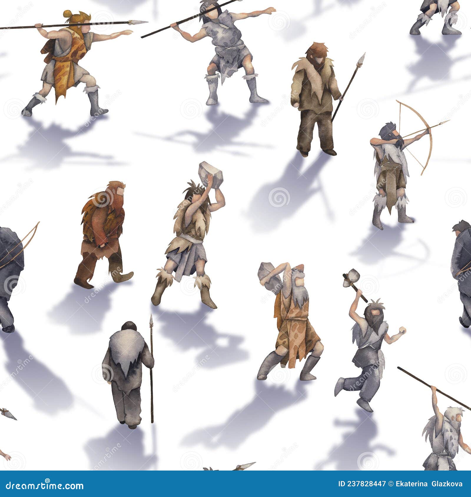 Repeated Seamless Pattern of a Watercolor Primordial Humans Casting ...