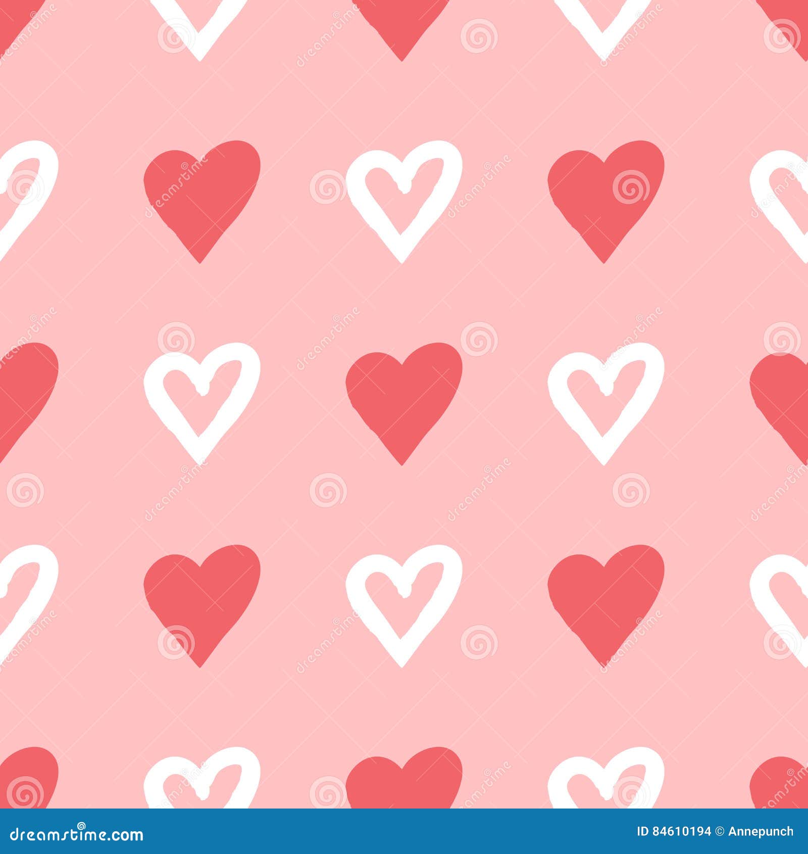 Repeated Silhouettes and Contours Drawn Heart Brush. Seamless Pattern ...