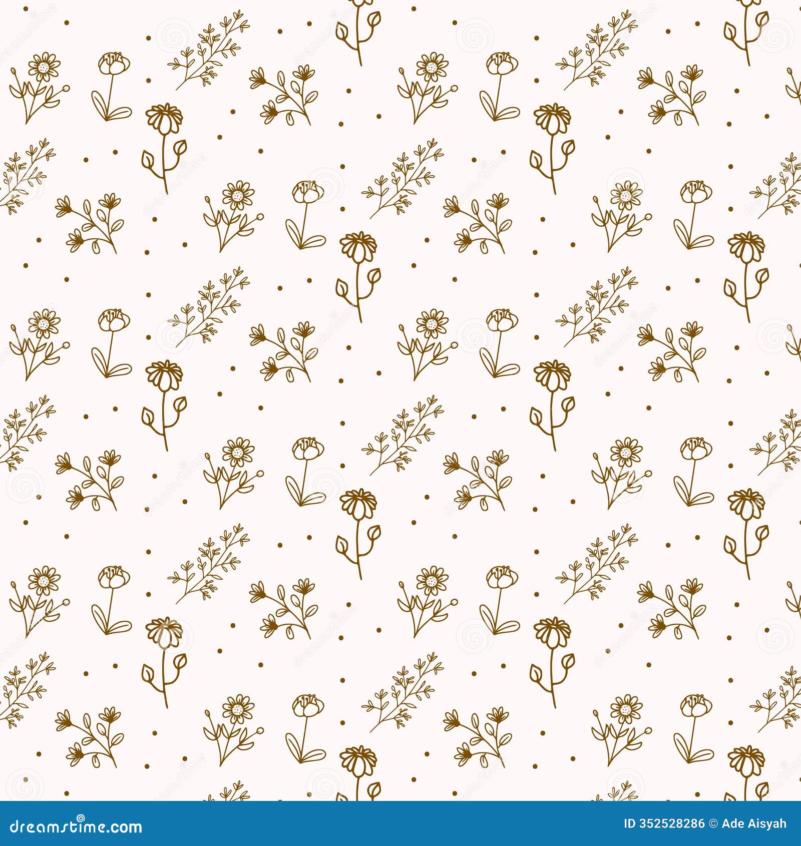 Repeating Beauty Flower and Leaf Doodle Aesthetic Seamless Pattern ...