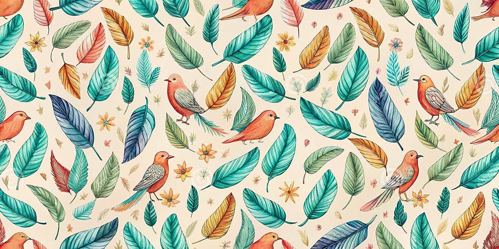 Repeating Bird and Feather Pattern for Wallpapers and Fabrics AI ...