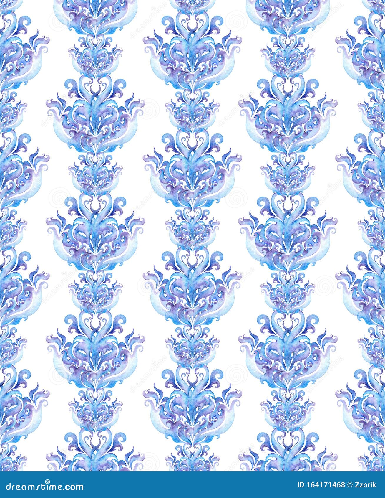Repeating Blue Winter Pattern. Aquarelle Abstract Filigree Ornament ...