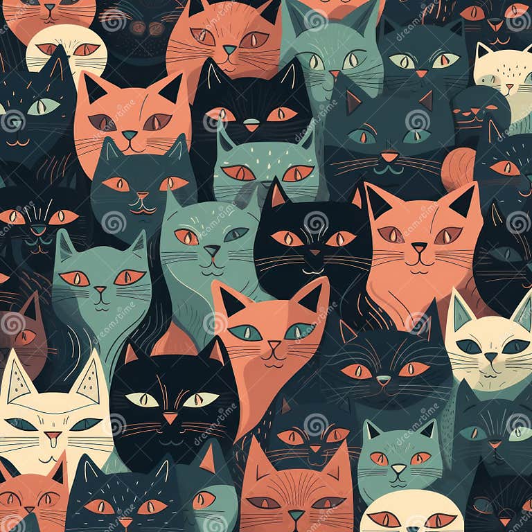 Repeating Cat Pattern.Neural Network AI Generated Stock Illustration ...