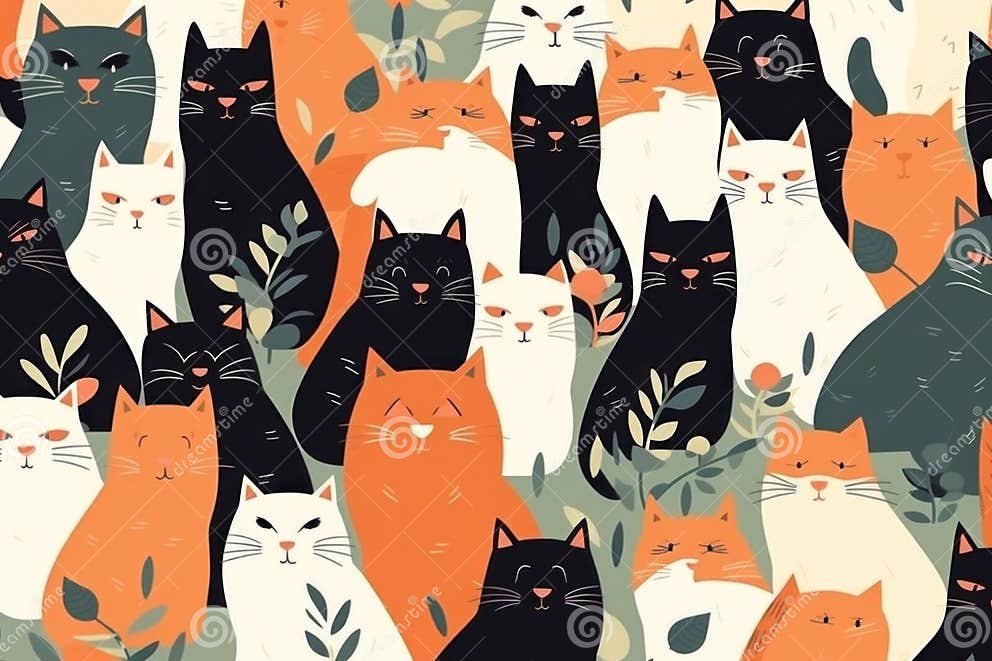 Repeating Cat Pattern.Neural Network AI Generated Stock Illustration ...