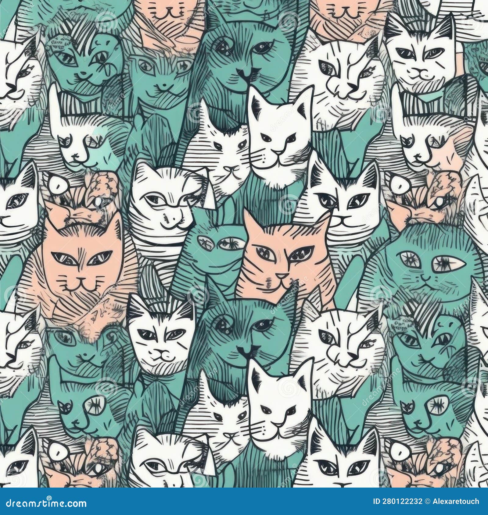 Repeating Cat Patternneural Network Ai Generated Stock Illustration